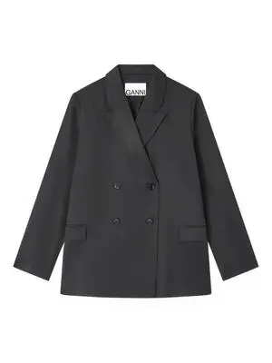 GANNI Calendered Double-breasted Blazer - Grey