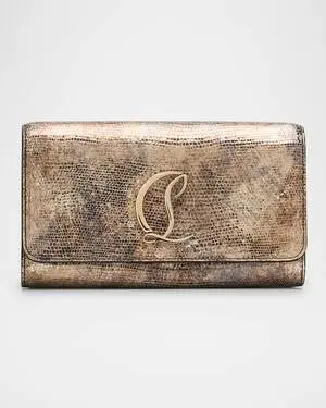 CHRISTIAN LOUBOUTIN Loubi54 Embossed Metallic Leather Wallet On Chain - 8676 Metalgold