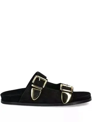 BILLI BI Double Buckle Suede Slides - Black