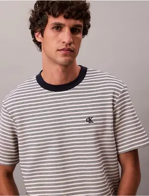 Calvin Klein Ottoman Stripe Crewneck Tee - Chalk