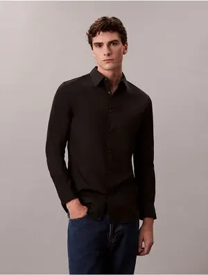 Calvin Klein Supima Stretch Cotton Slim Shirt - Black