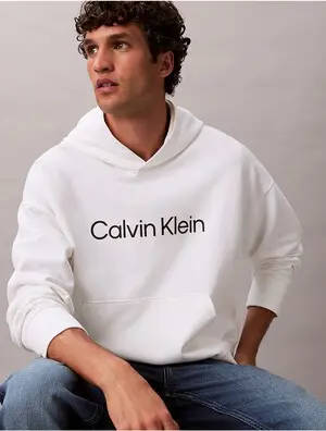 Calvin Klein Standard Logo Terry Hoodie - Bright White