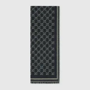 Gucci Gg Wool Jacquard Scarf Wool - Black