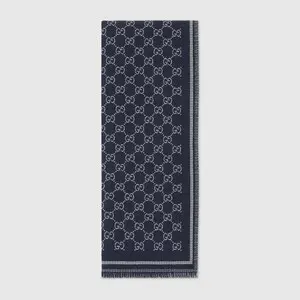 Gucci Gg Wool Jacquard Scarf - Blue