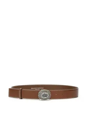 Ermanno Scervino Crystal-embellished Buckle Belt - Brown