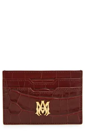 Amiri Croc Embossed Leather Card Holder - Wine