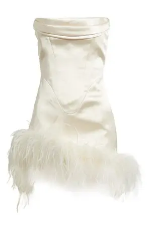DELFI COLLECTIVE Adrienne Strapless Feather-trim Mini Dress