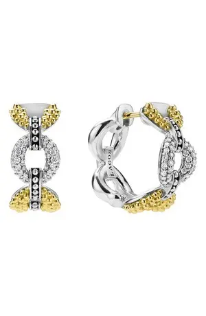 Lagos Caviar Lux Two-tone Petite Link Diamond Hoop Earrings - Sterling Silver