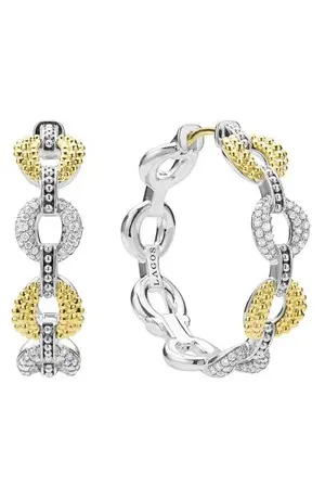 Lagos Caviar Lux Two-tone Diamond Hoop Earrings - Sterling Silver