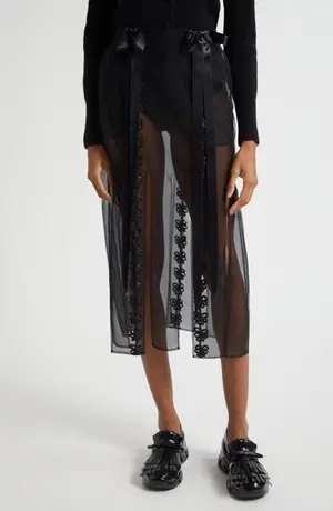 Simone Rocha Ribbon Daisy Chain Multi Slit Midi Skirt - Black