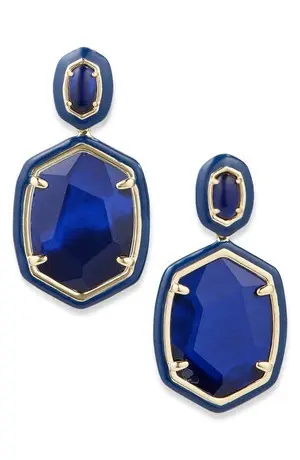 Kendra Scott Daphne Enamel Frame Drop Earrings - Gold Navy Mother Of Pearl