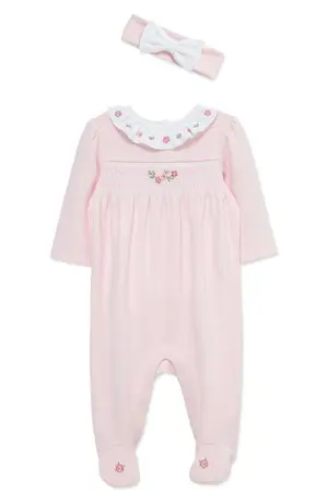 LITTLE ME Cotton Footie & Headband Set - Pink