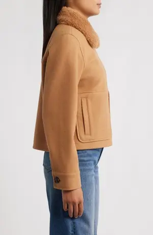Sam Edelman Faux Fur Collar Zip-up Jacket - Camel
