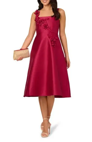 Adrianna Papell Mikado 3d Petal Fit & Flare Dress - Red Plum - 60% Off |  Editorialist