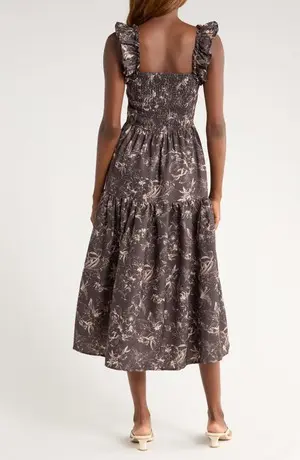 Moon River Print Flutter Strap Midi Dress
