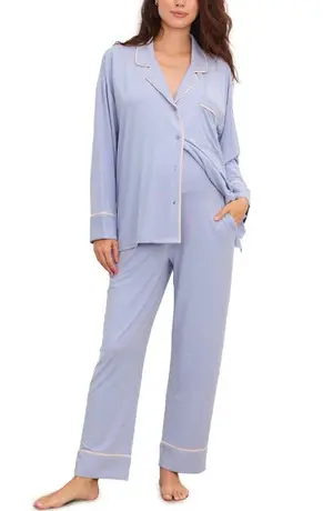 Hatch Collection The Ultra Soft Jersey Pj Set - Sky With Petal Piping