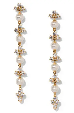 Nadri Faux Pearl And Cubic Zirconia Drop Earrings - Gold