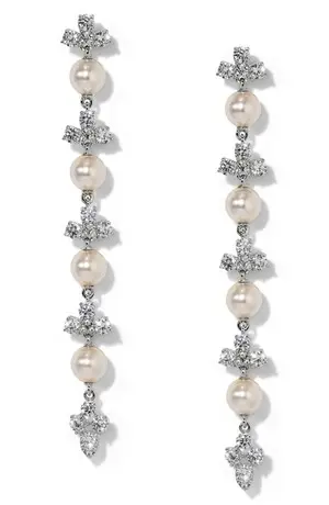 Nadri Faux Pearl And Cubic Zirconia Drop Earrings - Rhodium