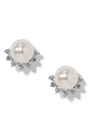 Nadri Cubic Zirconia And Faux Pearl Stud Earrings - Rhodium