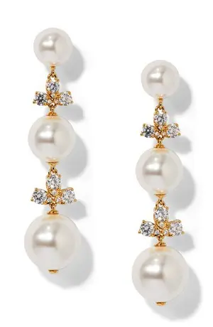 Nadri Faux Pearl Linear Drop Earrings - Gold