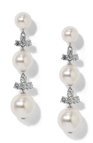 Nadri Faux Pearl Linear Drop Earrings - Rhodium