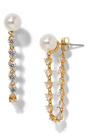 Nadri Faux Pearl Drop Earrings - Gold