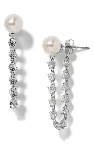 Nadri Faux Pearl Drop Earrings - Rhodium