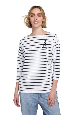 ELLE COLLECTION Striped Graphic Tee - Navy/white
