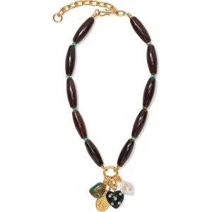 LIZZIE FORTUNATO Marilla Beaded Charm Necklace - Brown Multi