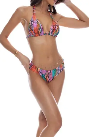 Luli Fama Triangle Halter Bikini Top - Multi-purple
