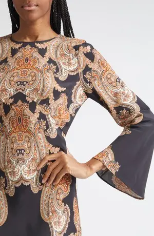 Veronica Beard Lupita Tapestry Print Long Sleeve Silk Blend Dress