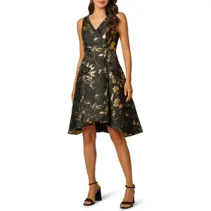 Adrianna Papell Metallic Jacquard Fit & Flare Cocktail Dress - Black Gold