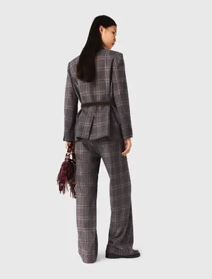 Maje Belted Checkered Suit Jacket - Grey