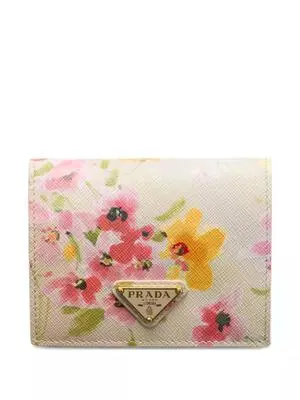 Prada Small Floral-print Saffiano-leather Wallet - Neutrals