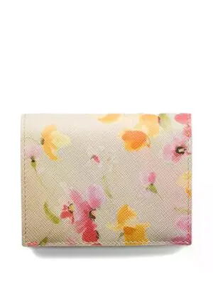 Prada Small Floral-print Saffiano-leather Wallet - Neutrals
