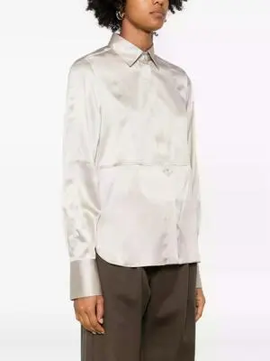 Brunello Cucinelli Long-sleeve Silk Shirt - Neutrals
