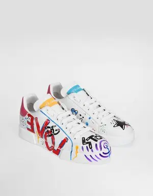 Dolce & Gabbana Calfskin Portofino Sneakers With Lettering - Multicolor