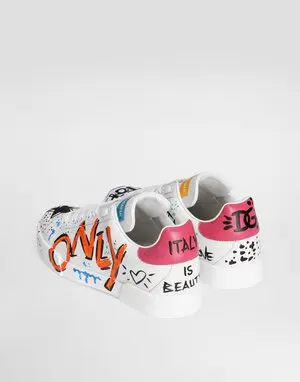 Dolce & Gabbana Calfskin Portofino Sneakers With Lettering - Multicolor