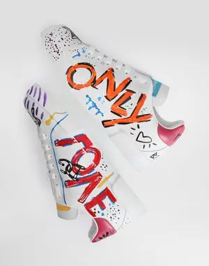 Dolce & Gabbana Calfskin Portofino Sneakers With Lettering - Multicolor