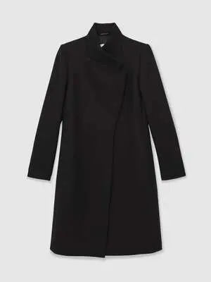 REISS Wool-blend Wrapover Mid-length Coat - Black