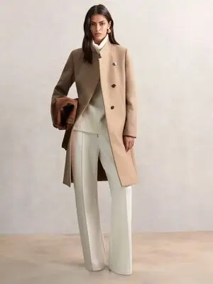 REISS Wool-blend Wrapover Mid-length Coat - Camel