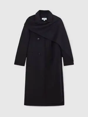 REISS Indira Petite Wool-blend Coat With Detachable Scarf - Navy