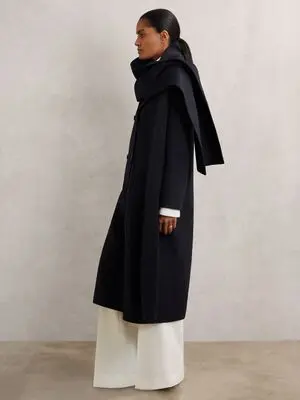 REISS Indira Petite Wool-blend Coat With Detachable Scarf - Navy