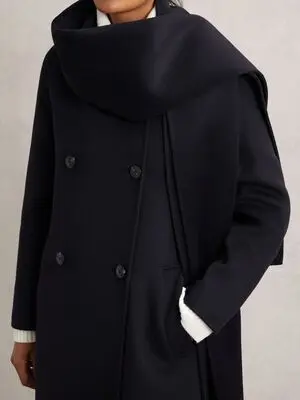 REISS Indira Petite Wool-blend Coat With Detachable Scarf - Navy