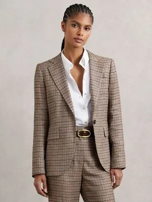 REISS River Single-breasted Check Suit Blazer With Linen