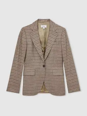 REISS River Single-breasted Check Suit Blazer With Linen