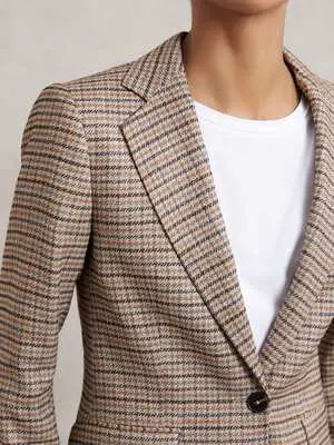 REISS River Single-breasted Check Suit Blazer With Linen
