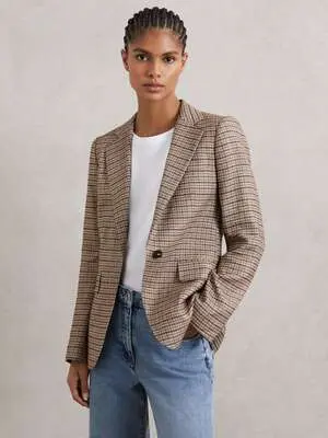 REISS River Single-breasted Check Suit Blazer With Linen