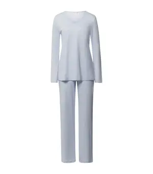 Hanro Cotton Long-sleeve Pyjama Set - Blue