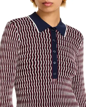 Simkhai Colleen Wavy Striped Polo Shirt